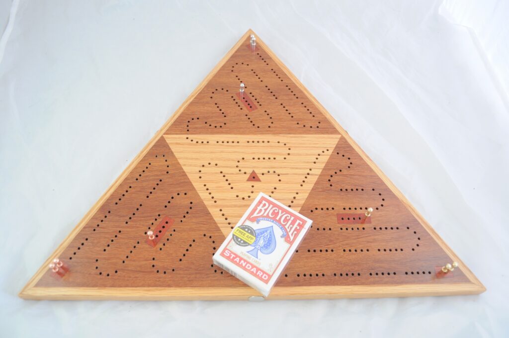 Triangle Cribbage Race Board - Cumaru, Red Oak & Padauk - Bark Up A ...